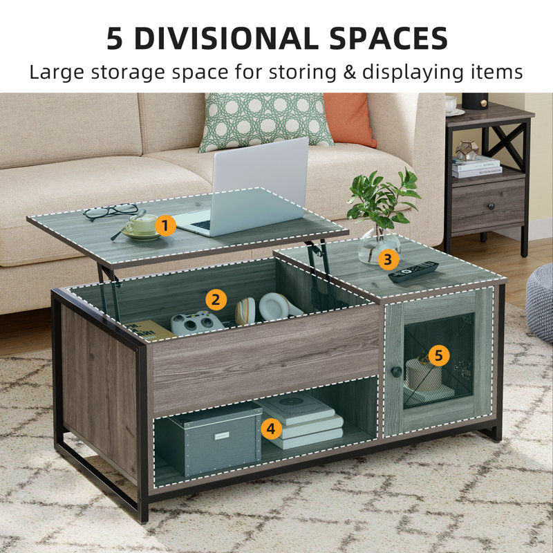 Caulen Lift Top Extendable Frame Rectangular Coffee Table with Storage